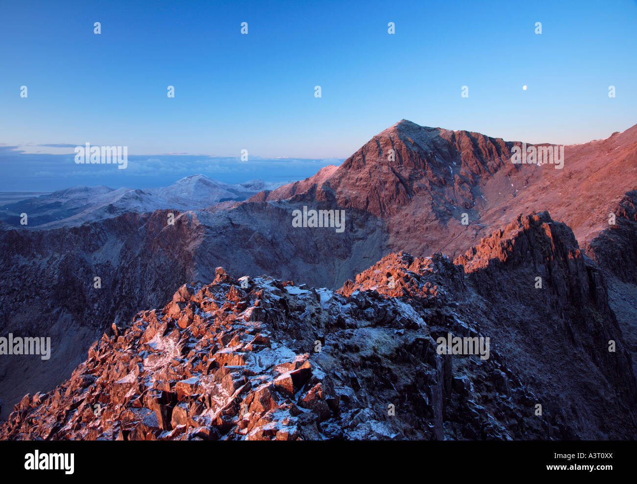 Mt Snowdon from Crib Goch on the Snowdon Horseshoe ridge walk Sunrise ...