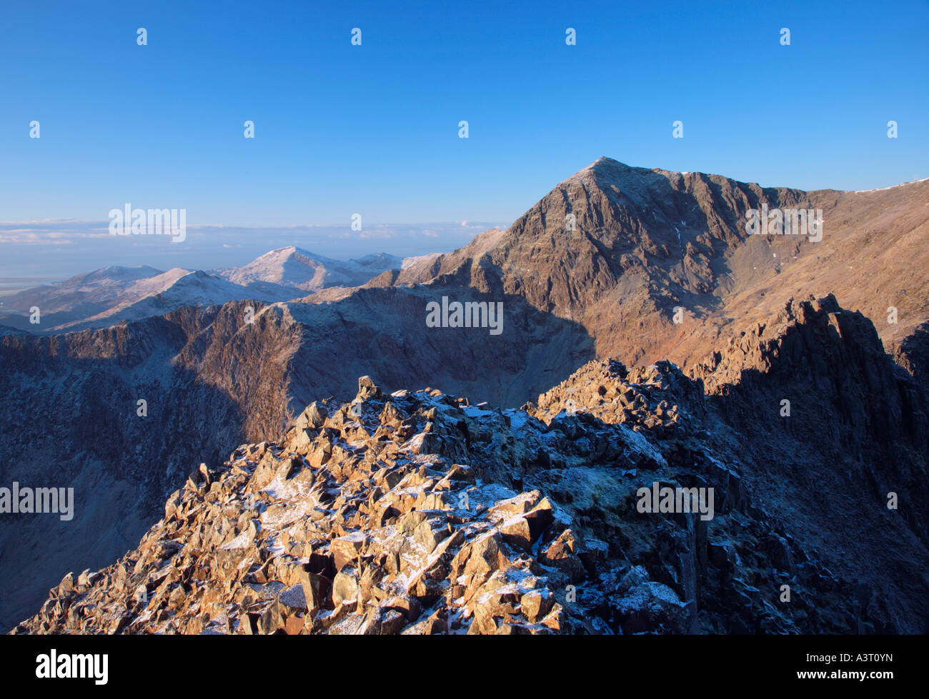 Mt Snowdon from Crib Goch on the Snowdon Horseshoe ridge walk Winter ...