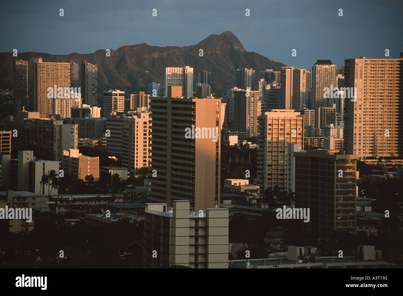 Downtown buildings Waikiki and Diamond Head Honolulu Oahu Hawaii North ...