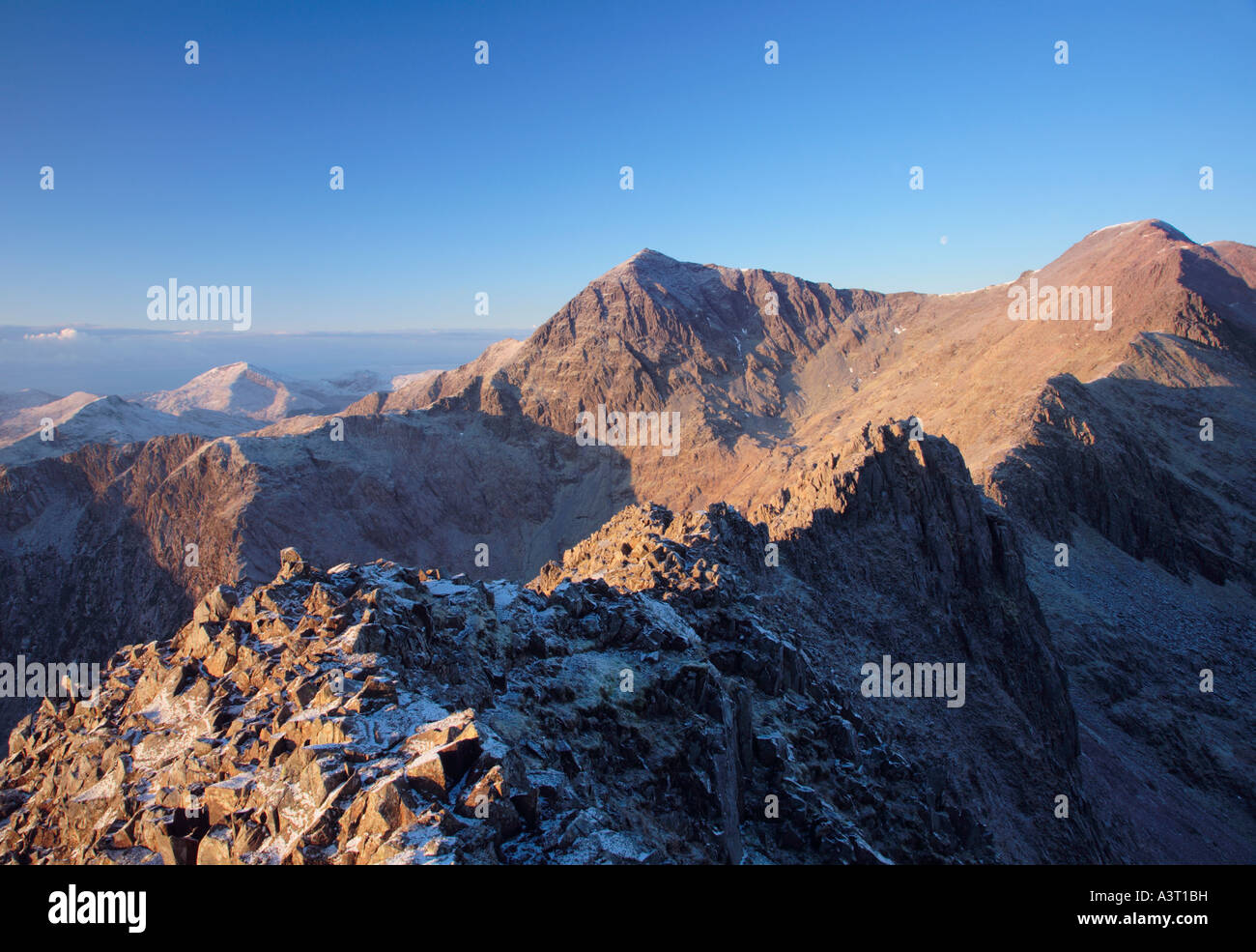 Mt Snowdon from Crib Goch on the Snowdon Horseshoe ridge walk Winter ...