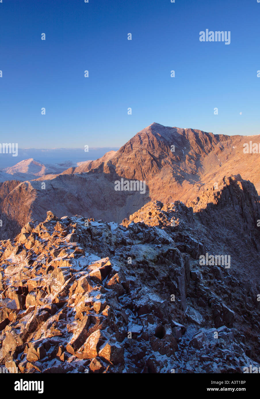 Mt Snowdon from Crib Goch on the Snowdon Horseshoe ridge walk Winter ...