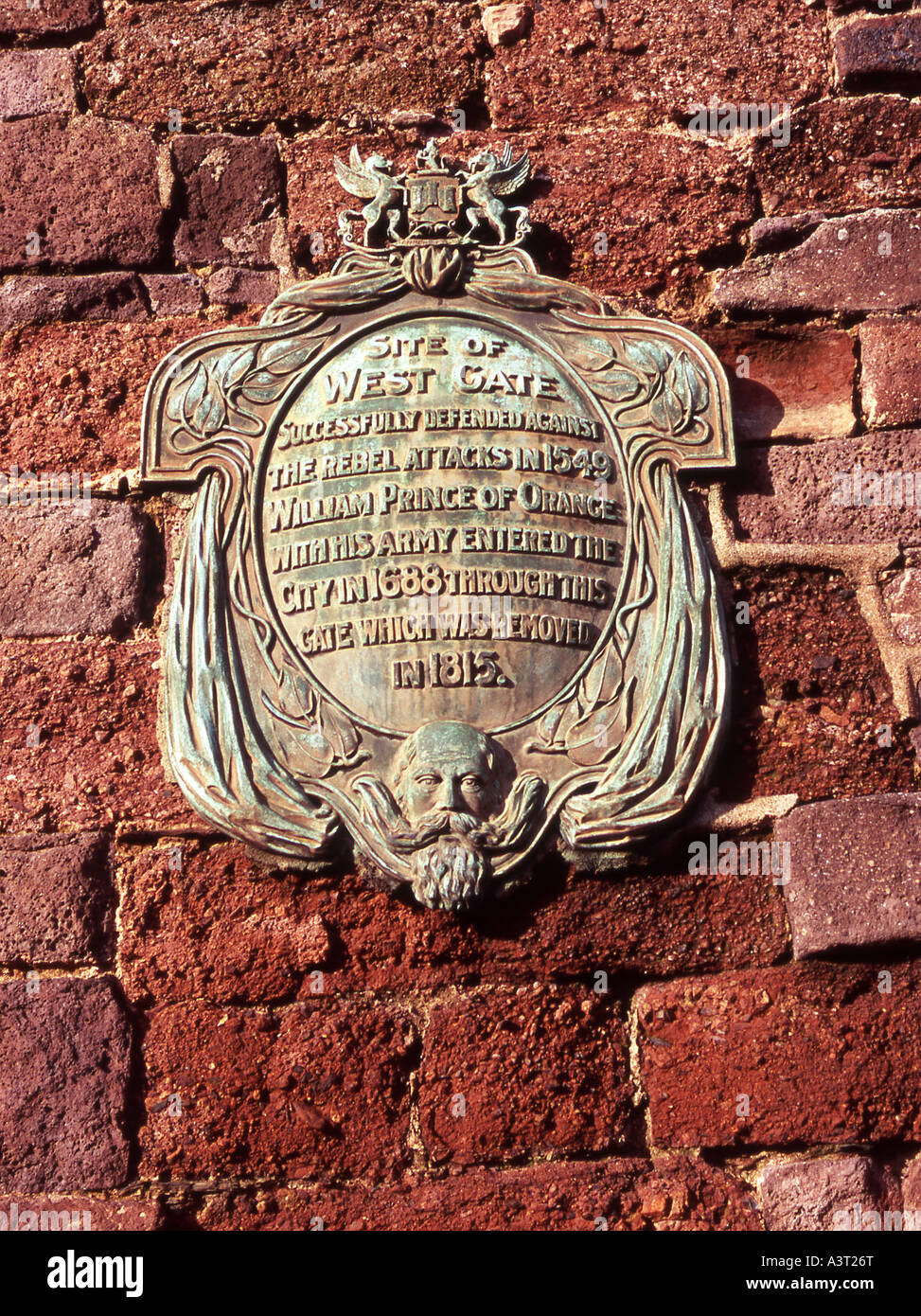 Commemorative plaque at the site of The West Gate of Exeter's ancient ...
