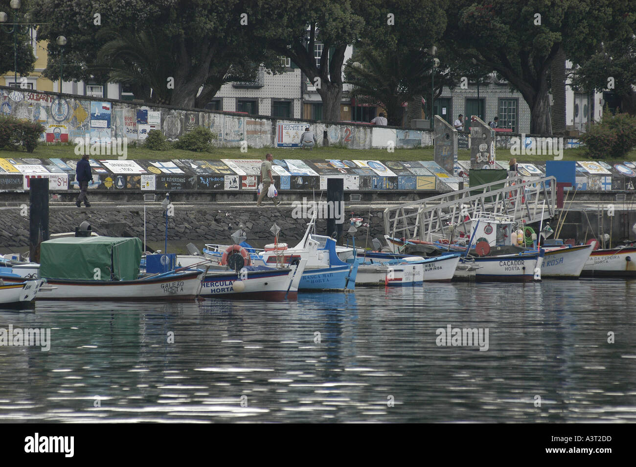 View of Horta village town harbour and marina Faial Island Azores ...