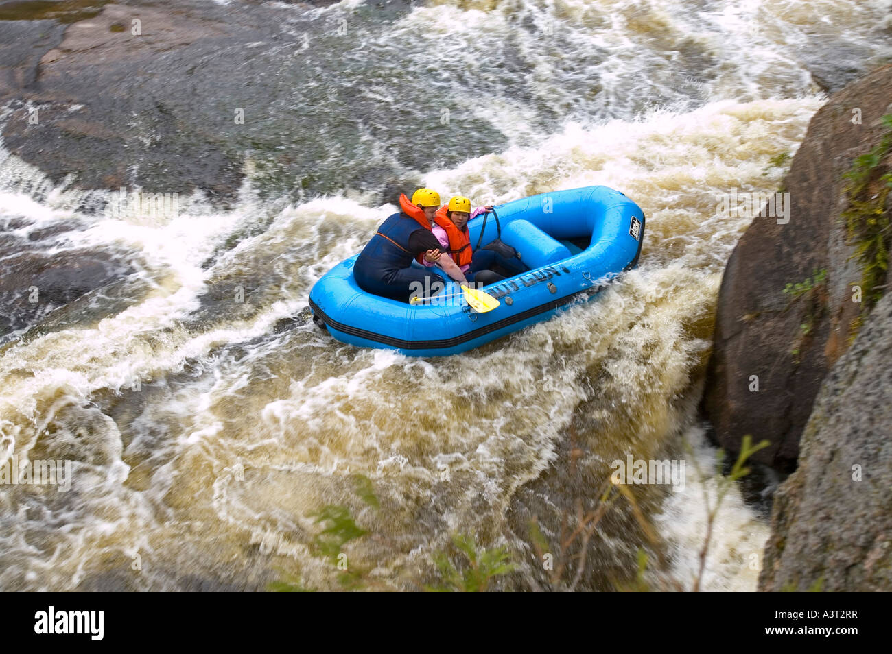 Whitewater rafters run Big Smokey Falls on the Wolf River near Langlade ...