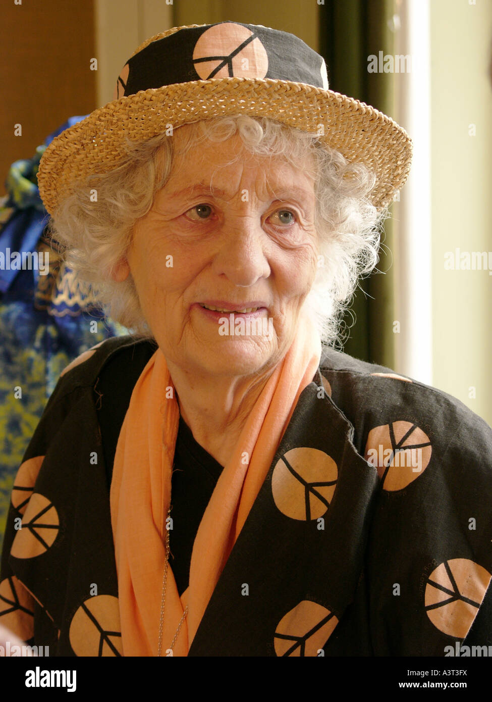 elderly old woman peace campaigner aberystwyth wales UK; wearing ...