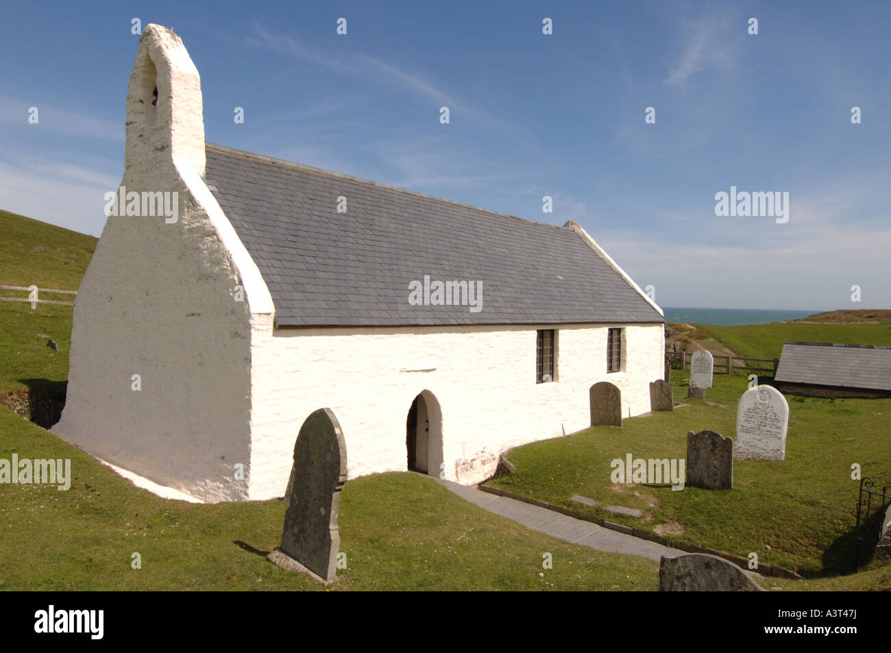 Small chapel at Mwnt on the cardigan bay coast near Cardigan Ceredigion ...