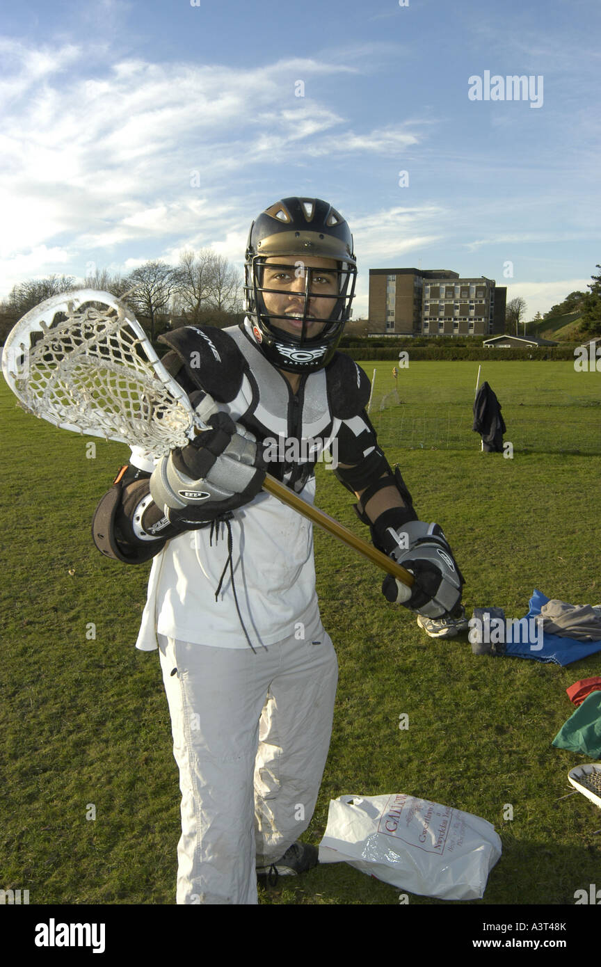 male Lacrosse player wearing full protective padding Aberystwyth ...
