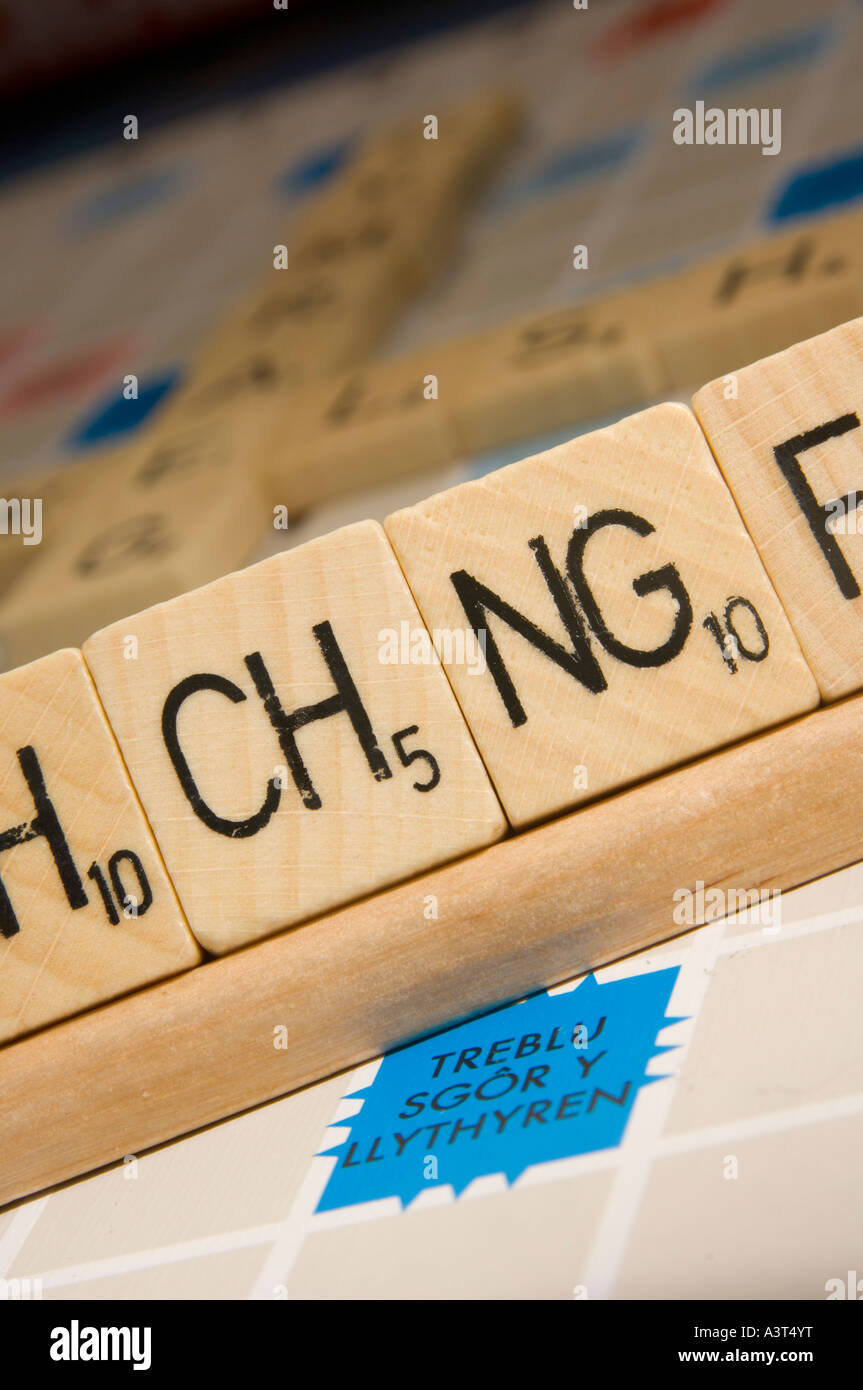 WELSH language version of scrabble word board game showing double ...
