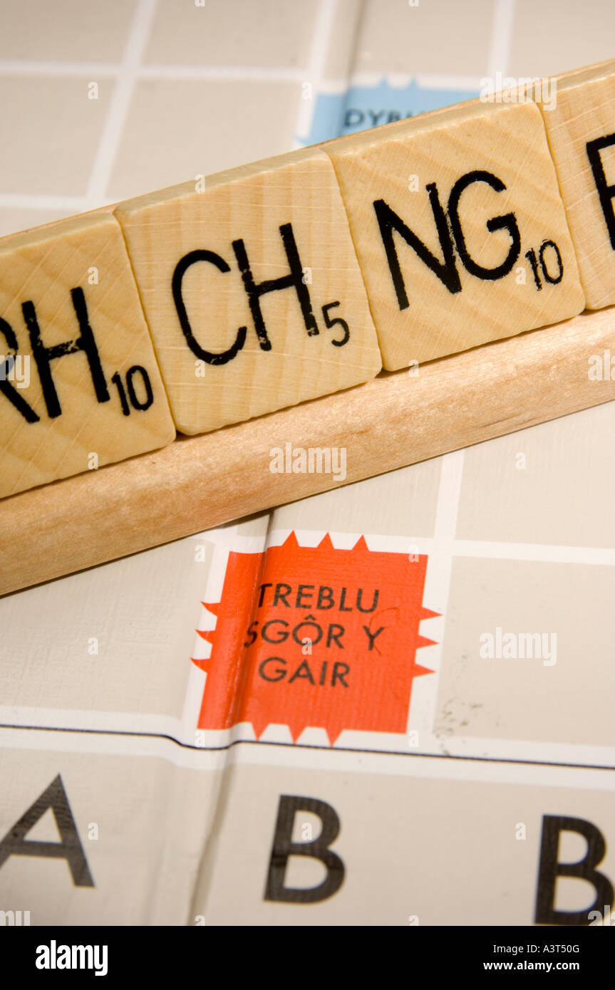 WELSH language version of scrabble word board game showing double ...