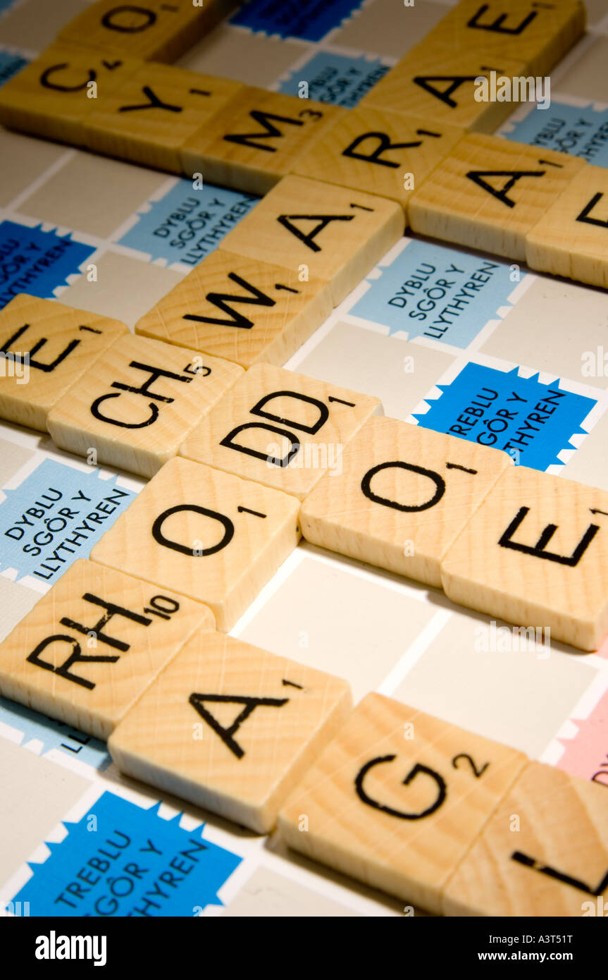 WELSH language version of scrabble word board game showing double ...