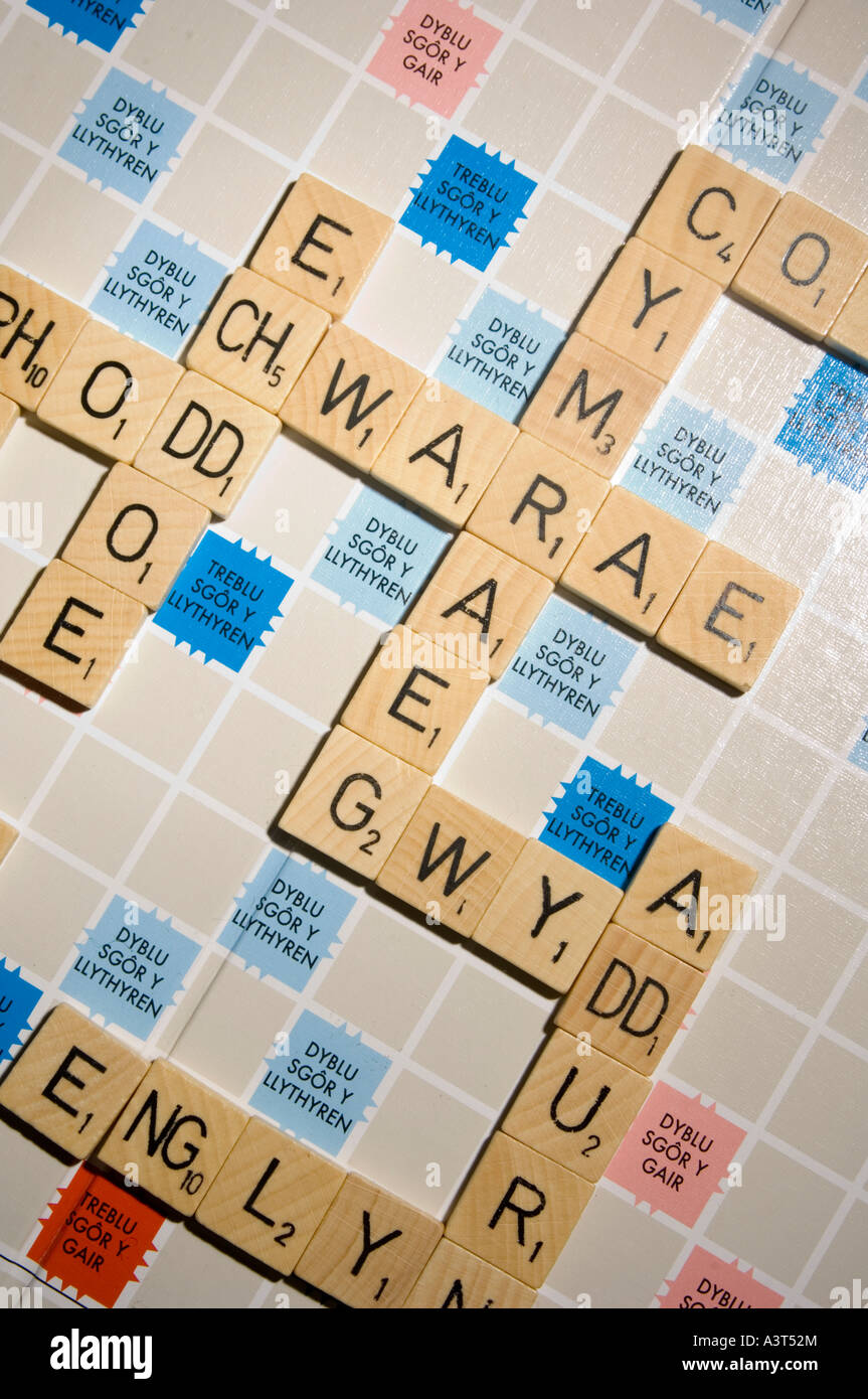 A WELSH language version of scrabble word board game showing the ...
