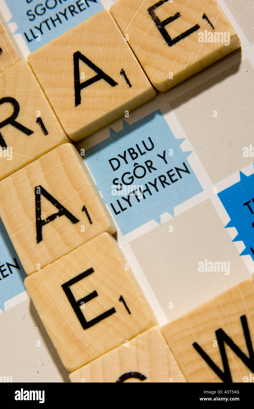 WELSH language version of scrabble word board game Stock Photo - Alamy