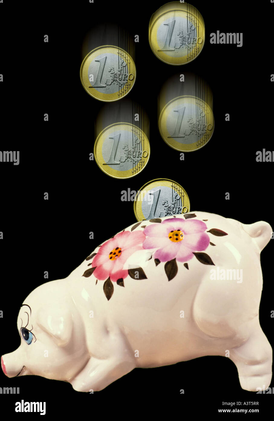 Money Pig with 1-Euro coins Stock Photo - Alamy