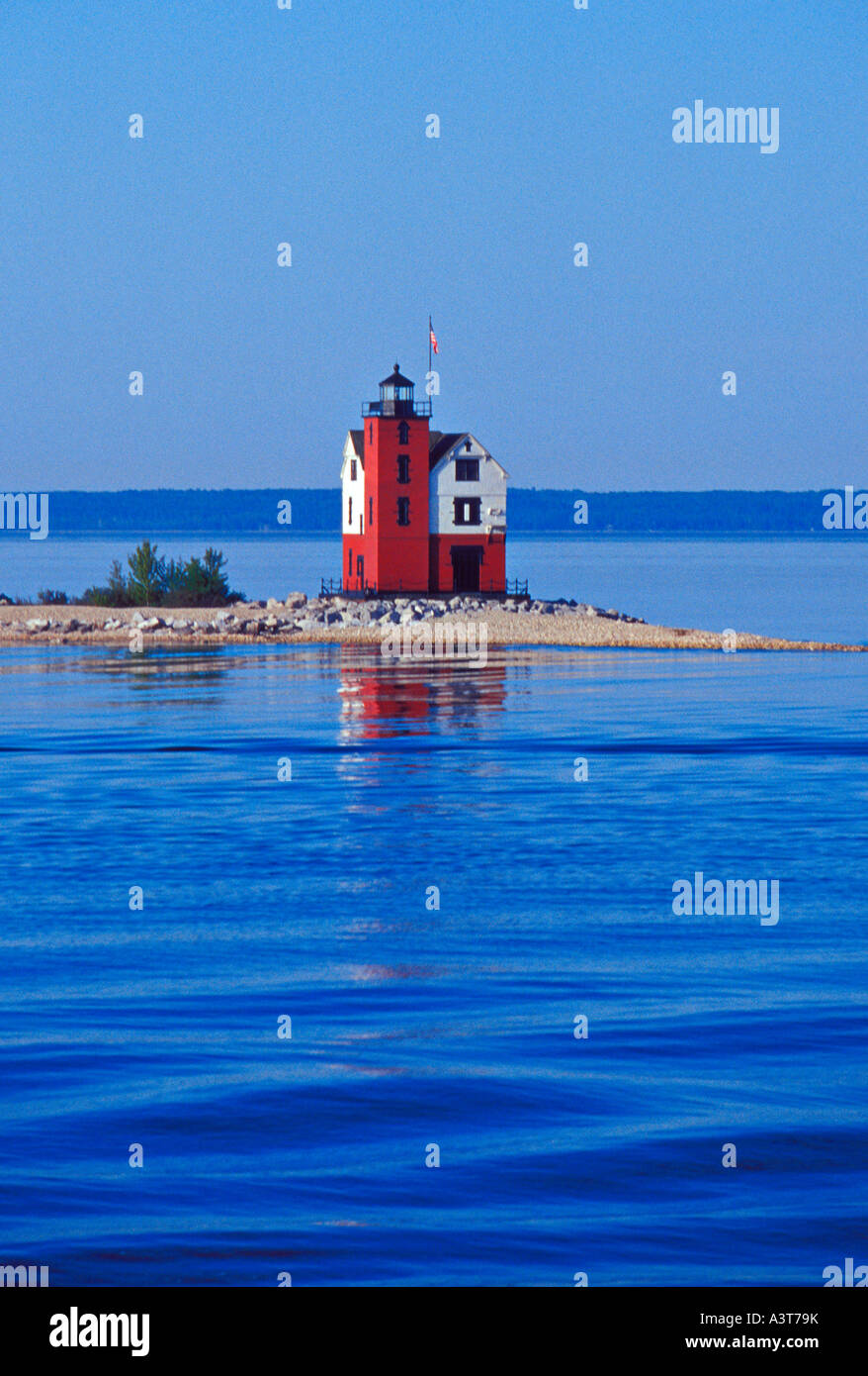 ROUND ISLAND LIGHTHOUSE ON ROUND ISLAND IN THE STRAITS OF MACKINAC NEAR ...
