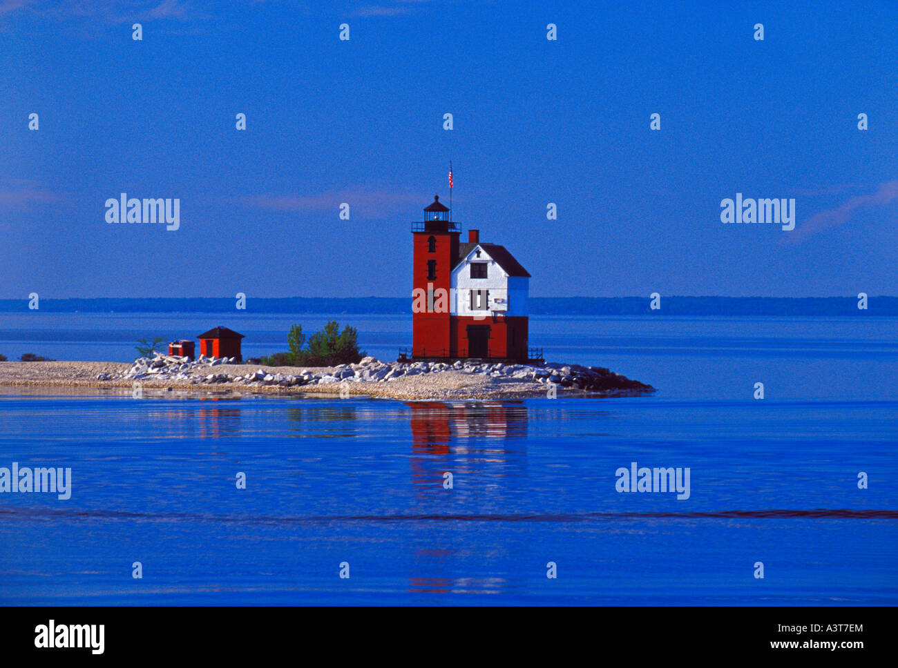 ROUND ISLAND LIGHTHOUSE ON ROUND ISLAND IN THE STRAITS OF MACKINAC NEAR ...
