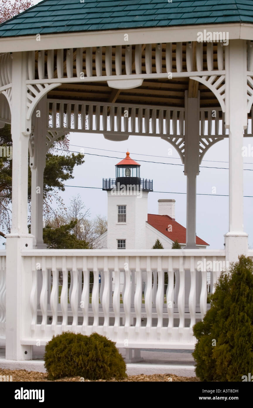 The Sand Point Lighthouse in Escanaba Michigan is seen through an ...