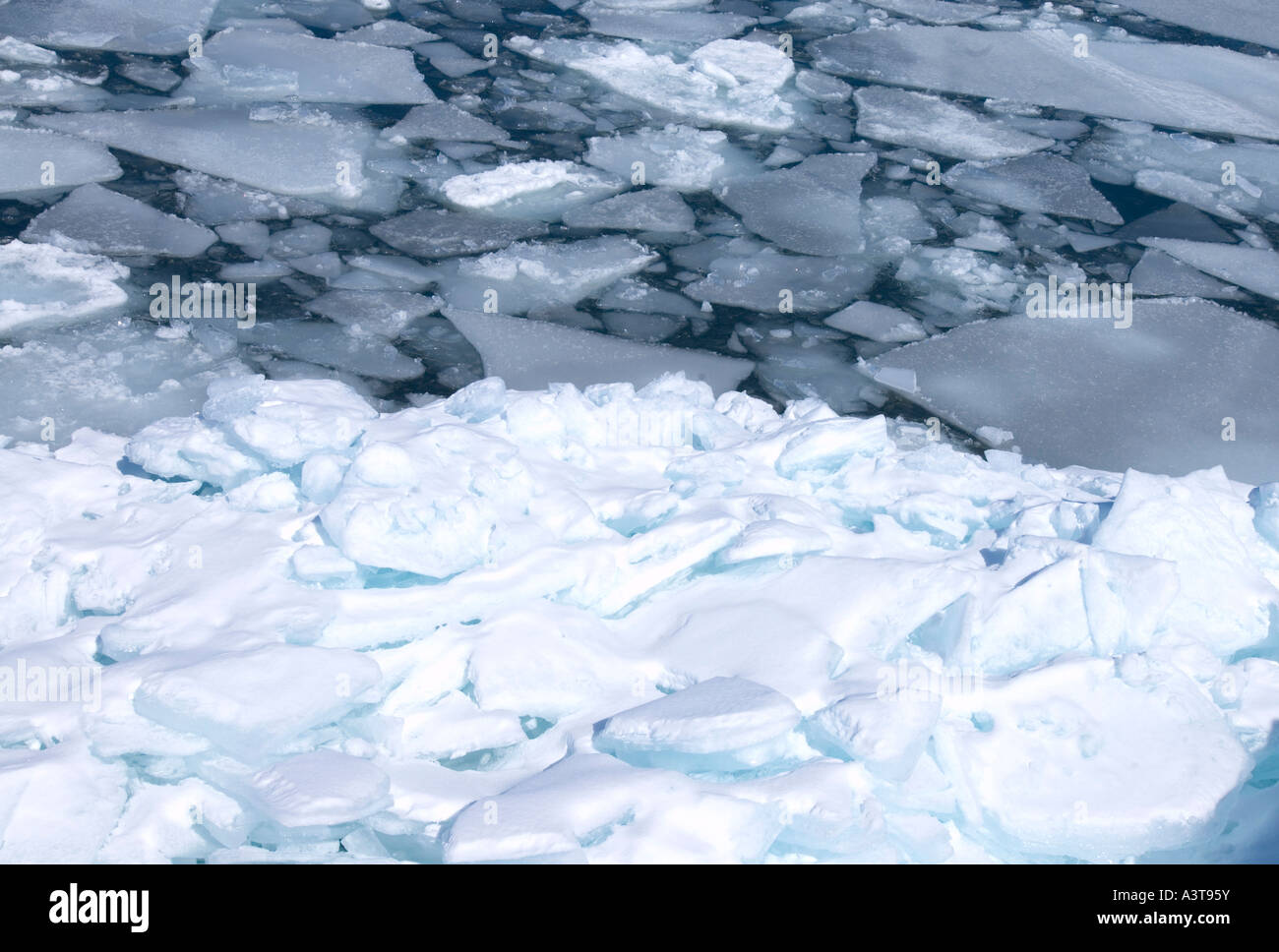 Huge pieces of ice on the water and shoreline of Lake Superior near ...