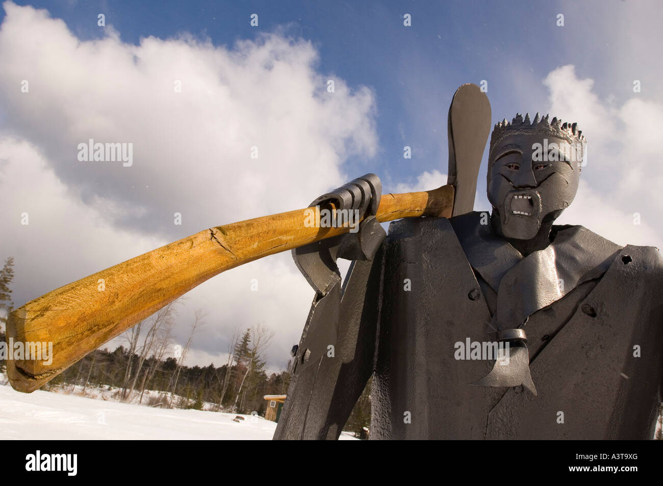 A sculpture of a lumberjack at Lakenenland sculpture park near ...