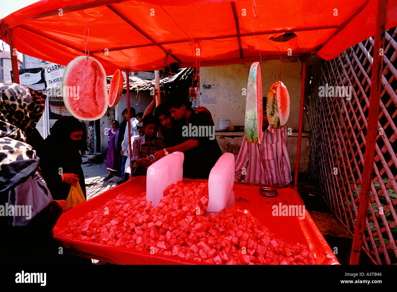 Watermelon seller in Hyderabad India traditional Bazaar Stock Photo - Alamy
