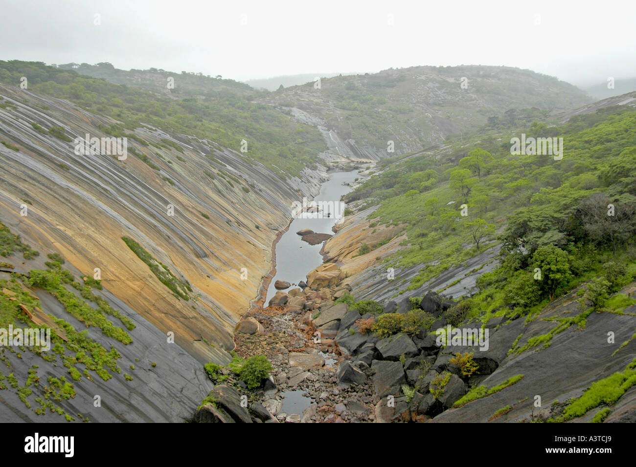 Rocky gorge of Mutirikwe river formerly Kyle river near Great Zimbabwe ...