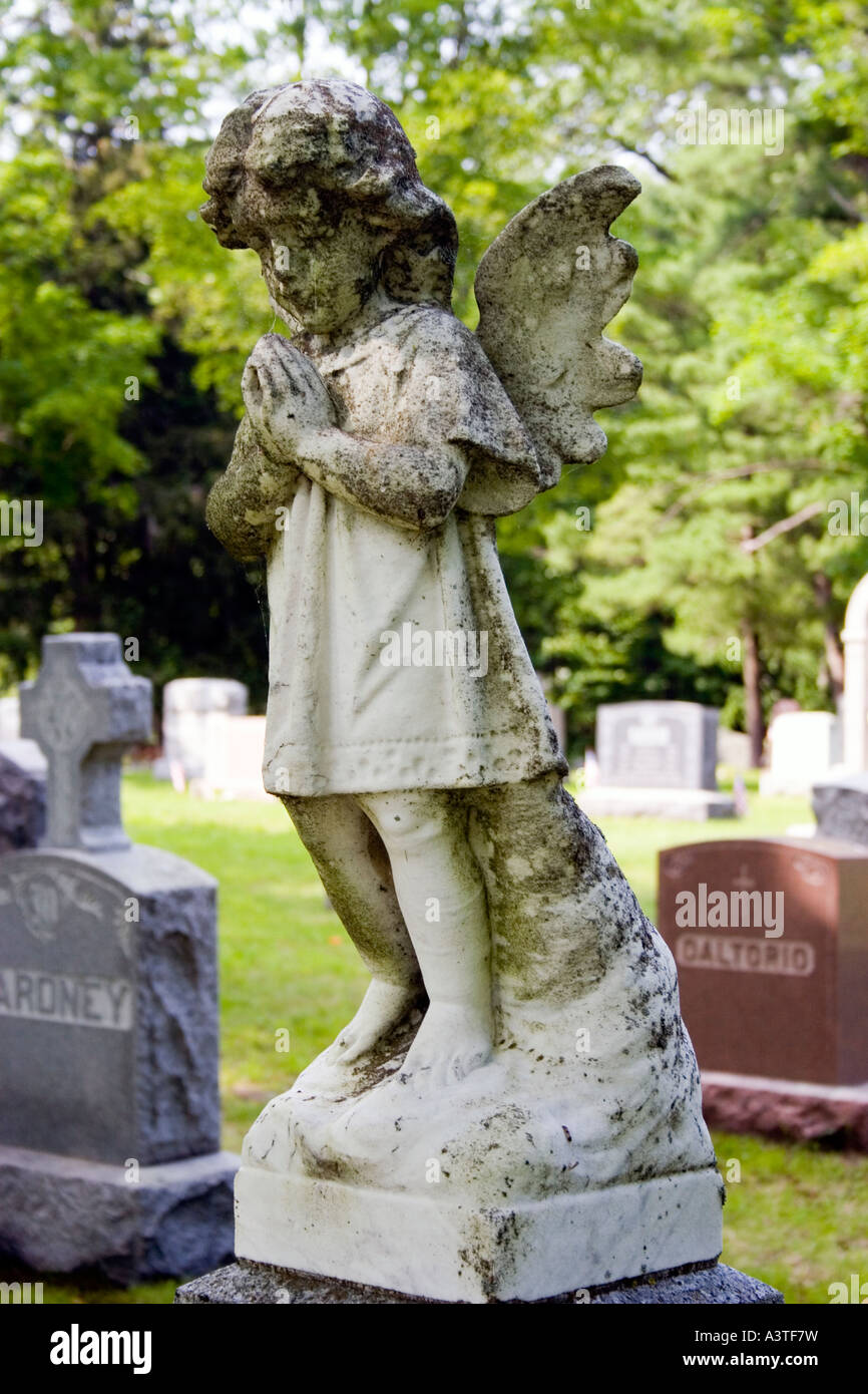 Angel gravestone at Saint Marys Cemetery in Milford Massachusetts Stock ...