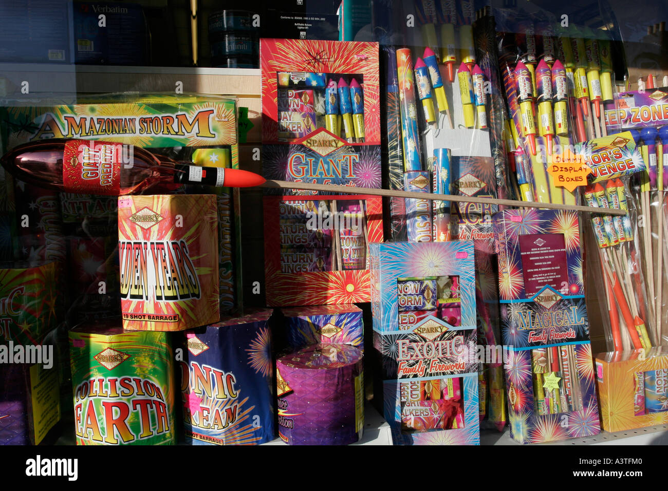 Fireworks display in a shop window Stock Photo - Alamy