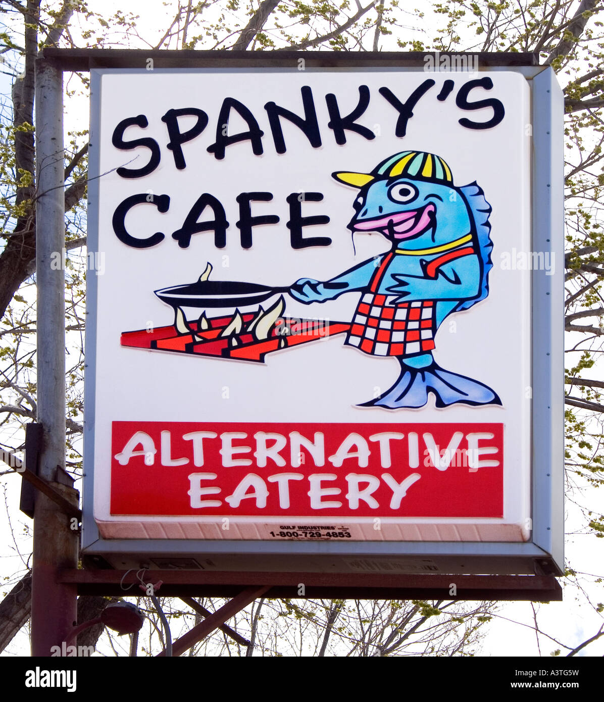Spankys Cafe sign featuring a fish cooking at a cafe in Capitan New ...