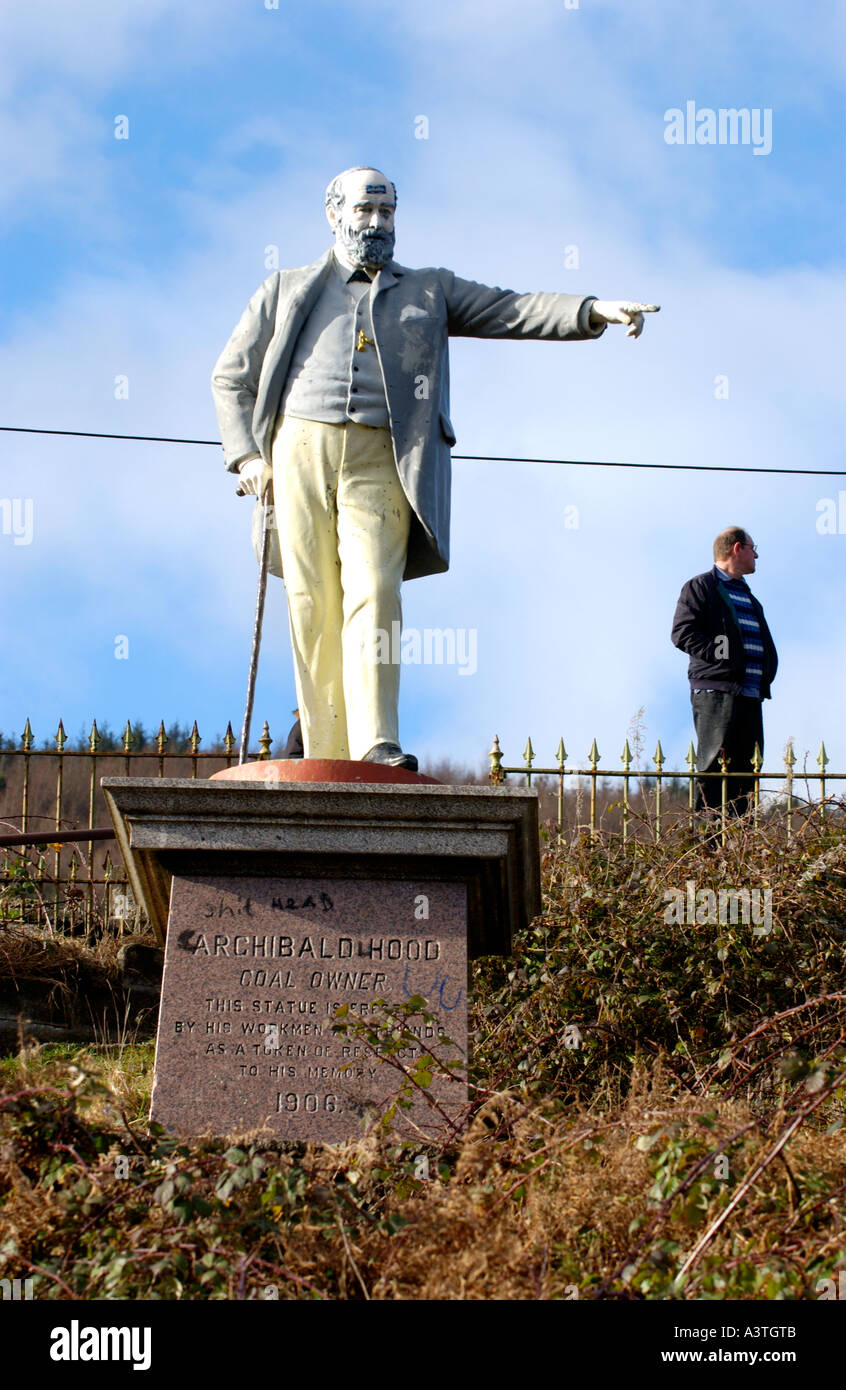 Statue of coal owner Archibald Hood at Llwnypia Rhondda Valley South ...