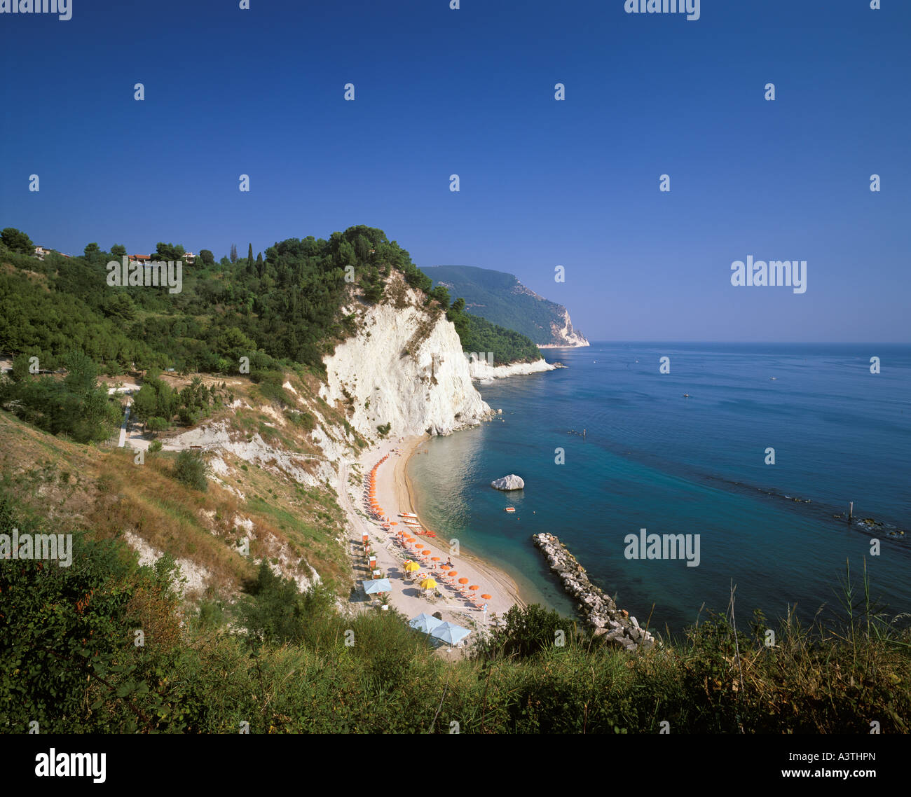 Numana, beach and Monte Conero, Marche, Adria coast, Italy Stock Photo ...