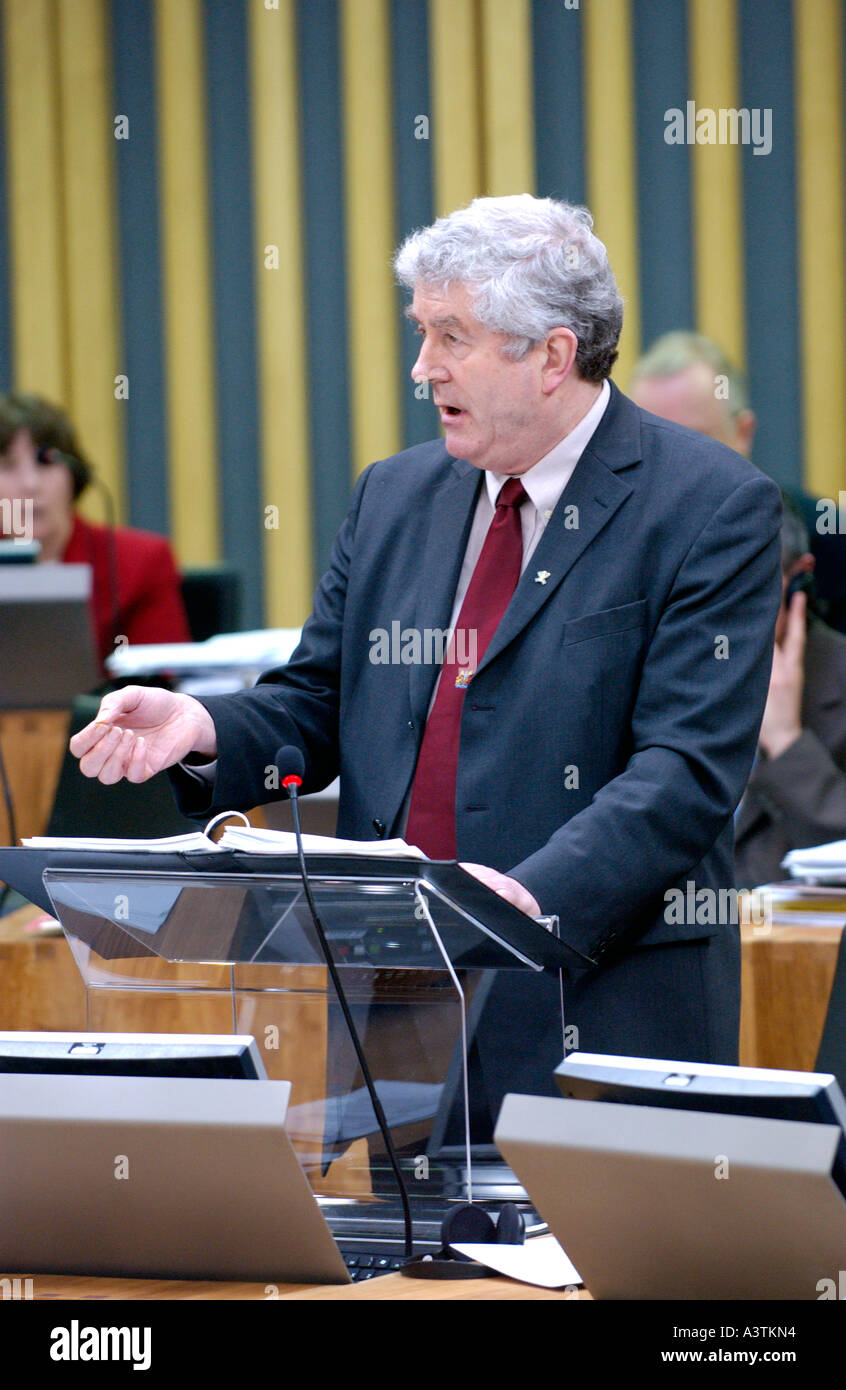 First Minister Rhodri Morgan speaking in the Senedd Debating Chamber of ...