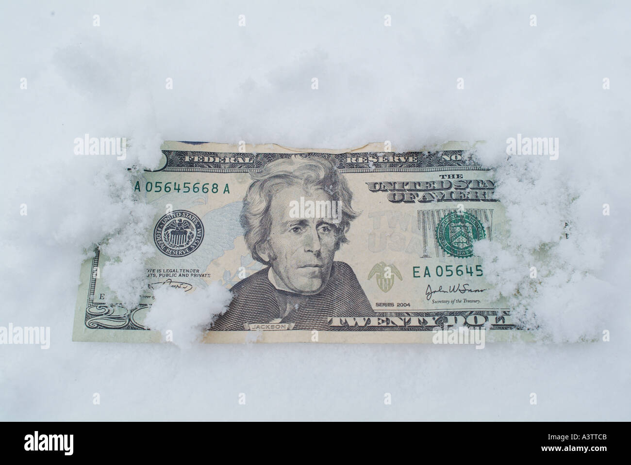 Twenty dollar bill US Dollars in Ice Frozen Assets money concept Stock ...