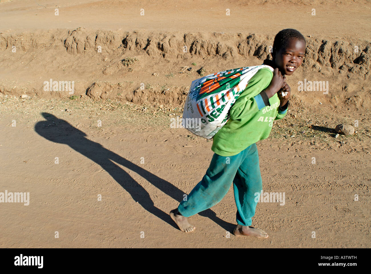 Little boy carrying food for his cow Maralal Northern Kenya Stock Photo ...