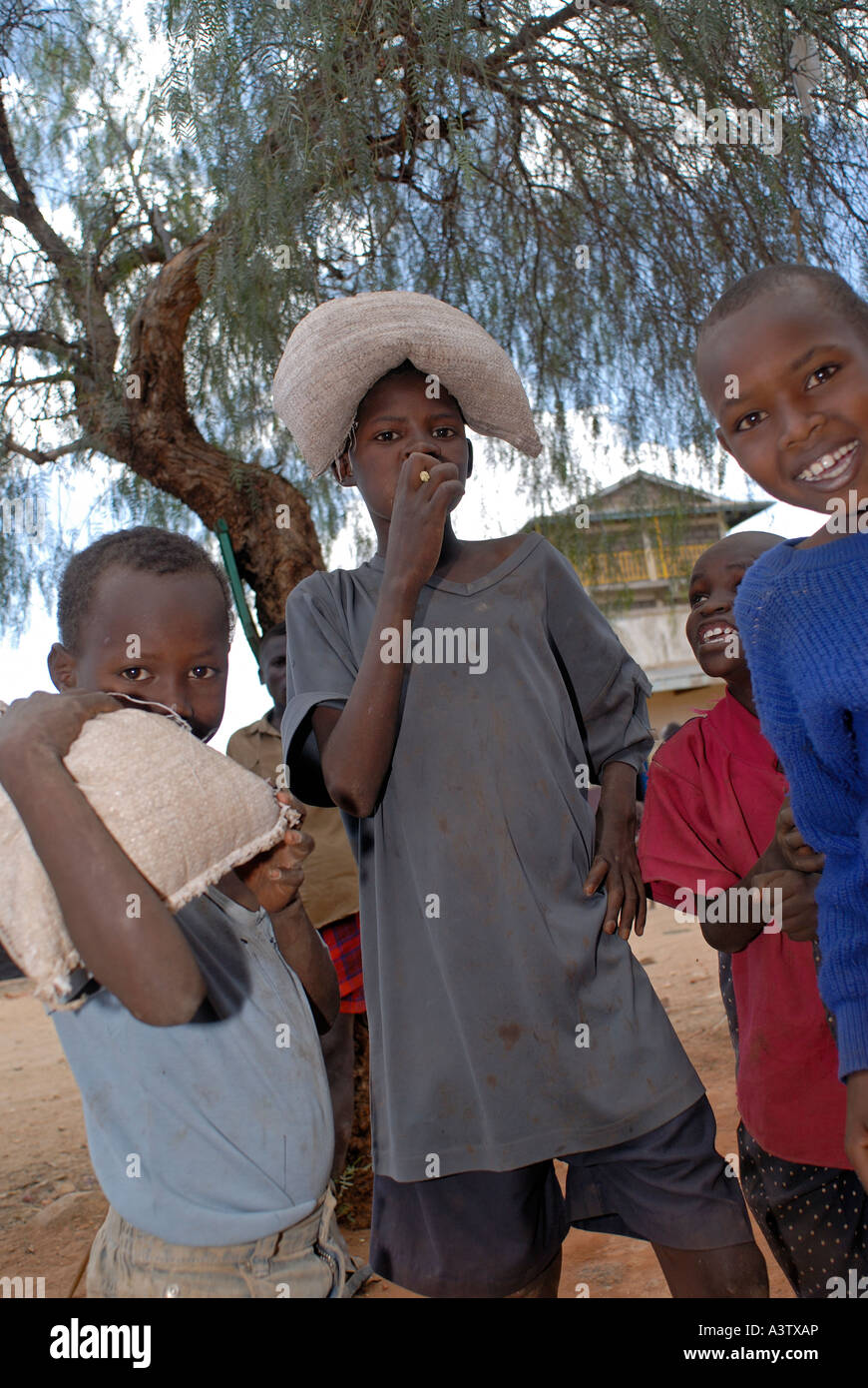 Kenyan boys with a beanbag on their head Baragoi Kenya Stock Photo - Alamy
