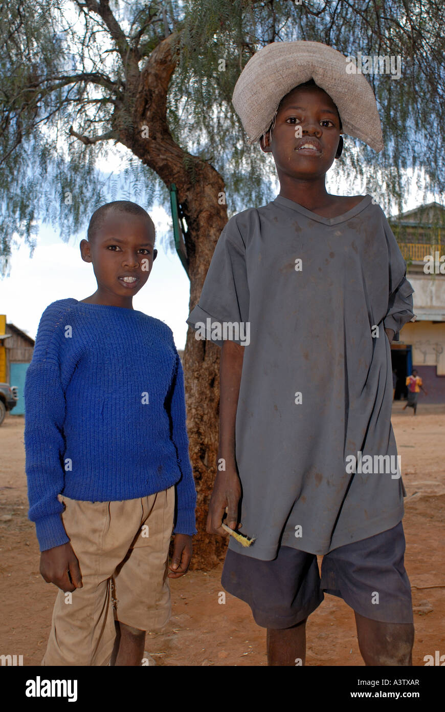 Kenyan boys with a beanbag on their head Baragoi Kenya Stock Photo - Alamy