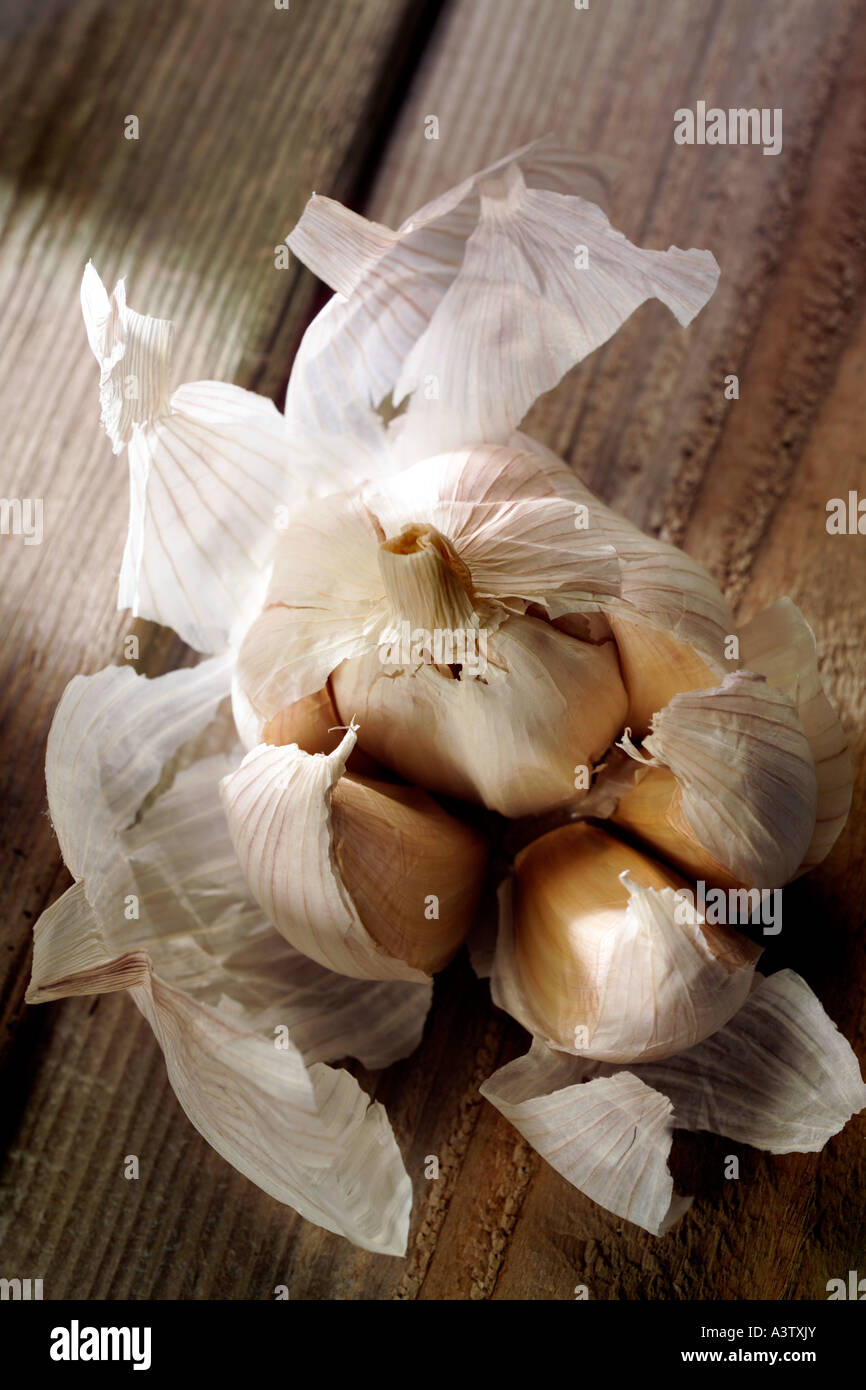 Garlic Bulb Raw Rustic Background Opening and splitting Ingredient ...