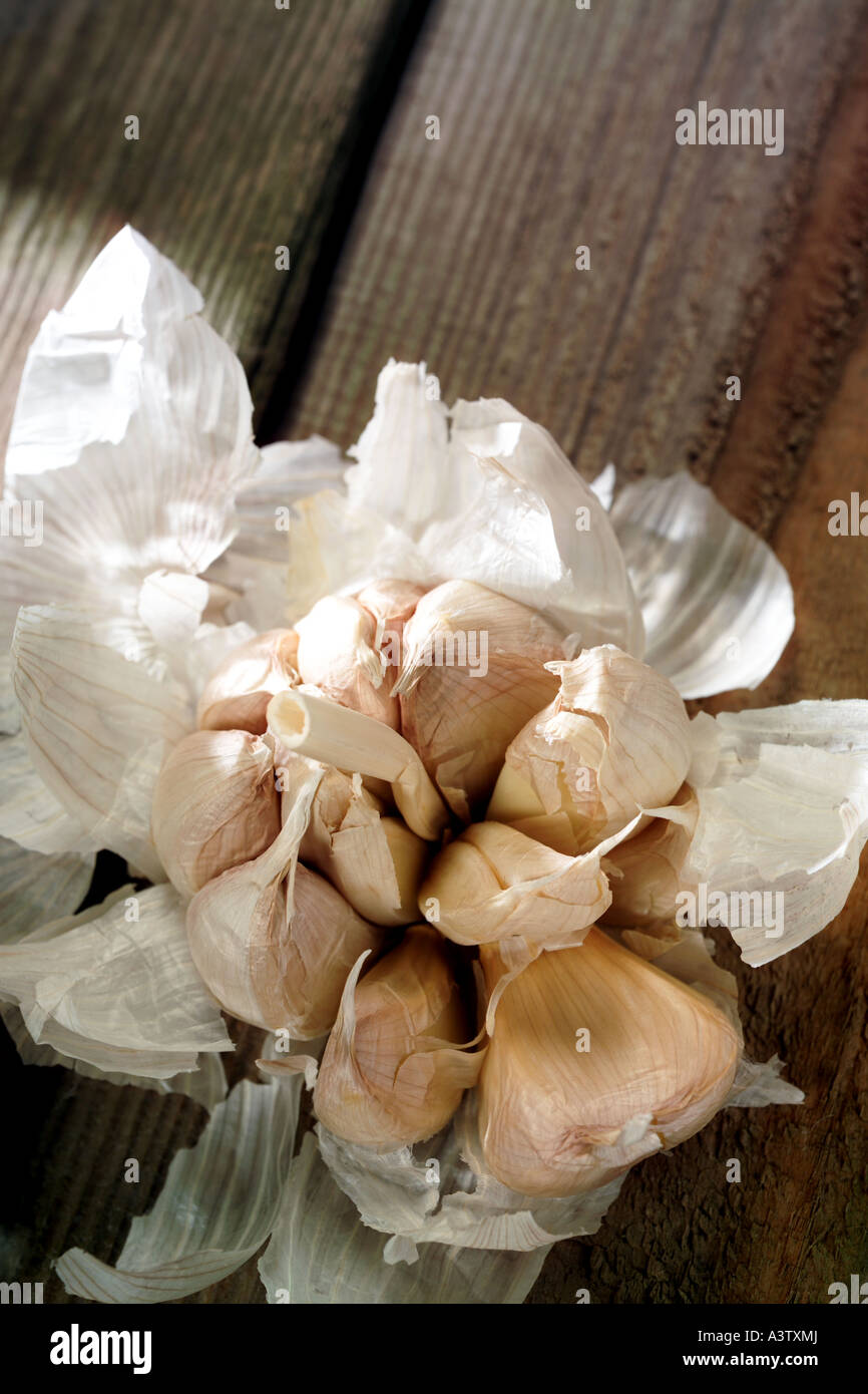 Garlic Bulb Raw Rustic Background Opening and splitting Ingredient ...