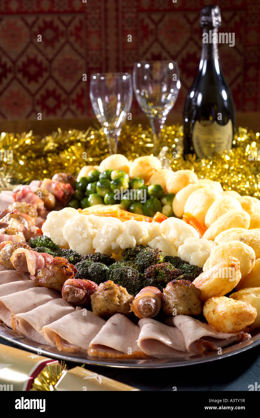 Christmas Dinner served on an oval platter Stock Photo - Alamy