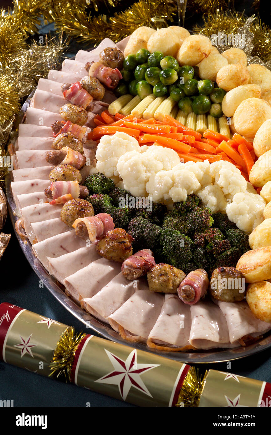 Christmas Dinner served on an oval platter Stock Photo - Alamy
