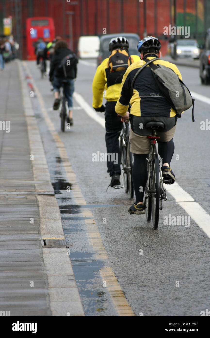 Cyclists on a cycle lane in London UK Stock Photo - Alamy