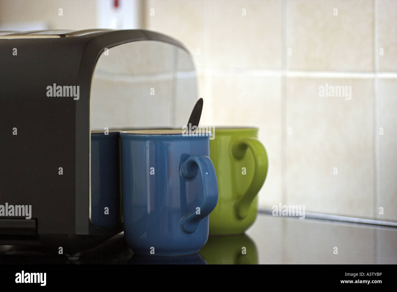 Two cups with toaster Stock Photo - Alamy