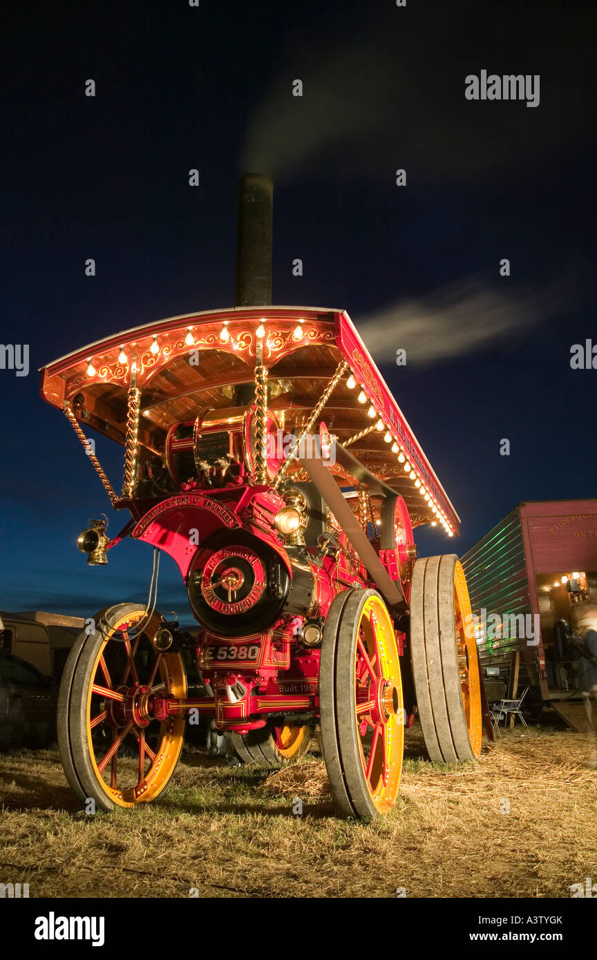 showmans traction engine lit up at night , great dorset steam fair ...
