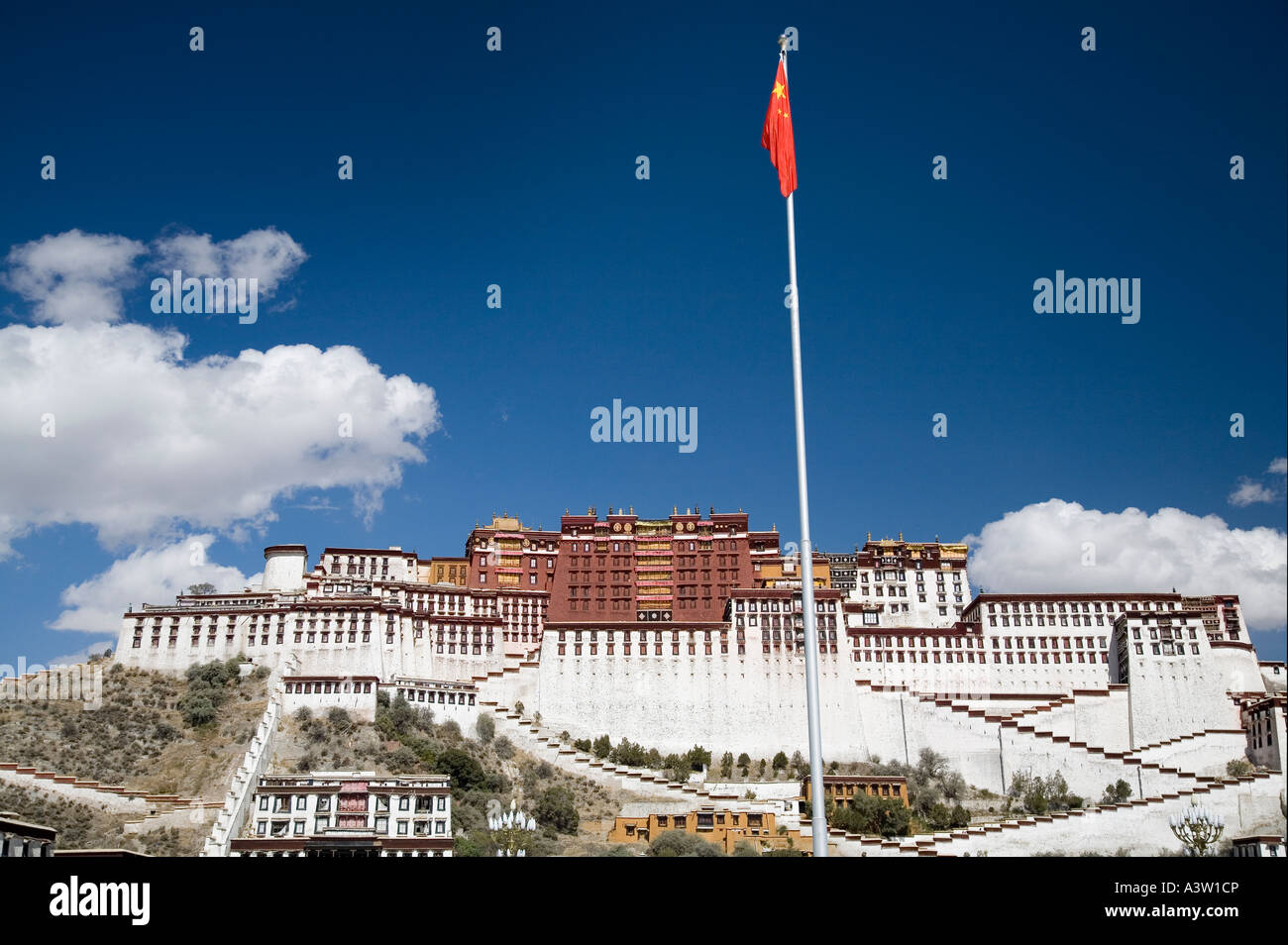 Red flag flies over the Potala Palace 1 -Lhasa Tibet Stock Photo - Alamy