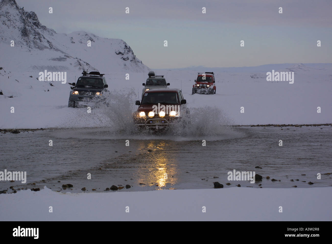 Super Jeep crossing river, Iceland Stock Photo - Alamy