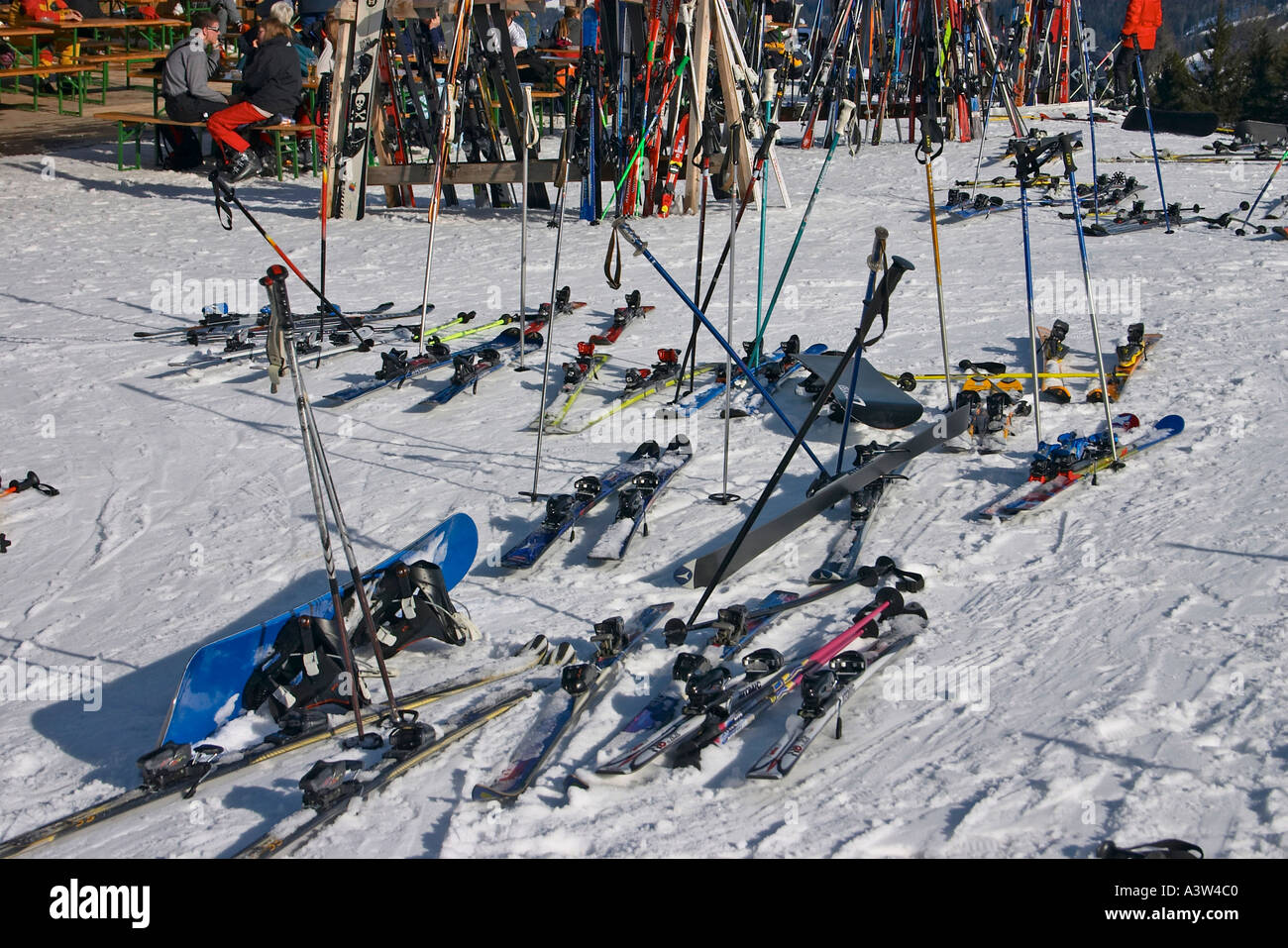 skis in front of ski hut Stock Photo - Alamy