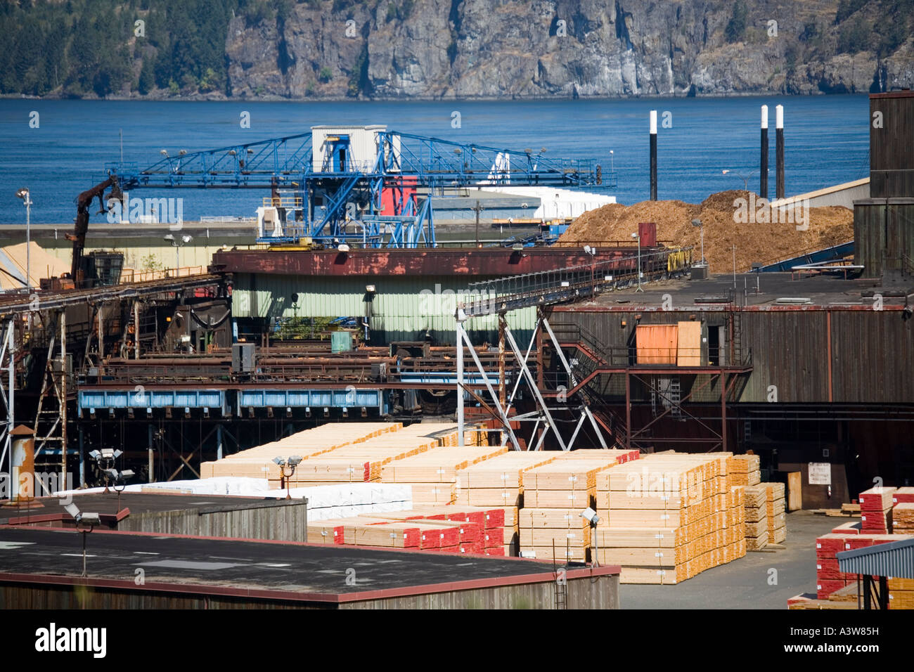 Lumber yard Elk Falls Mill Vancouver island Canada Stock Photo - Alamy