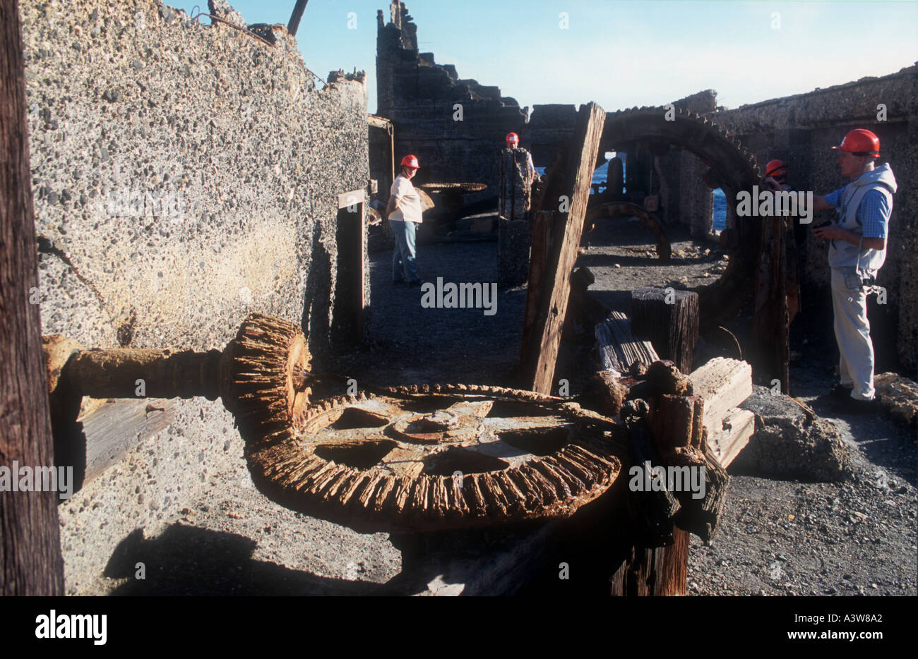 Badly corroded machinery in the long abandoned sulphur factory on White ...