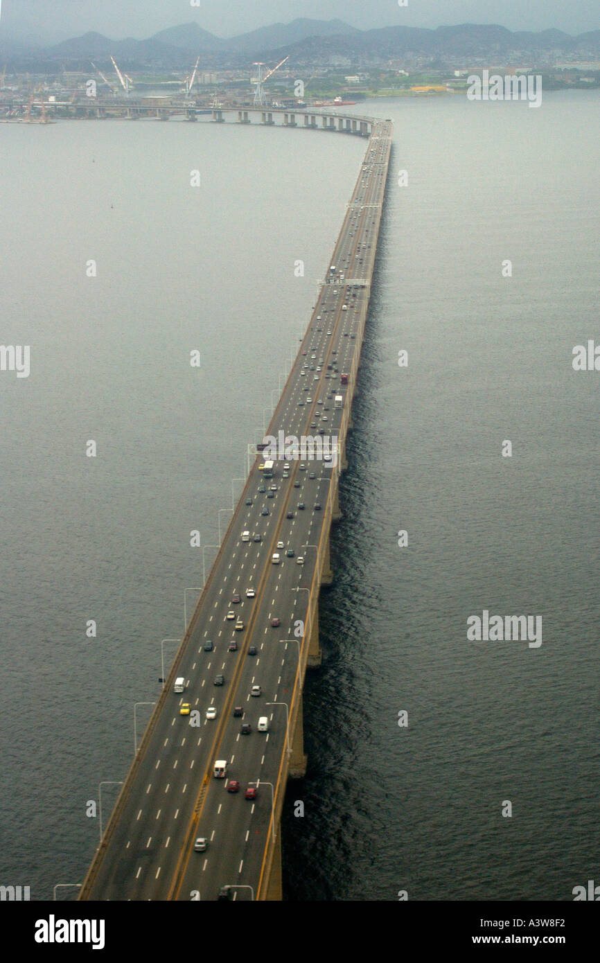 Aerial view of the bridge connecting Rio de Janeiro and its neighbour ...