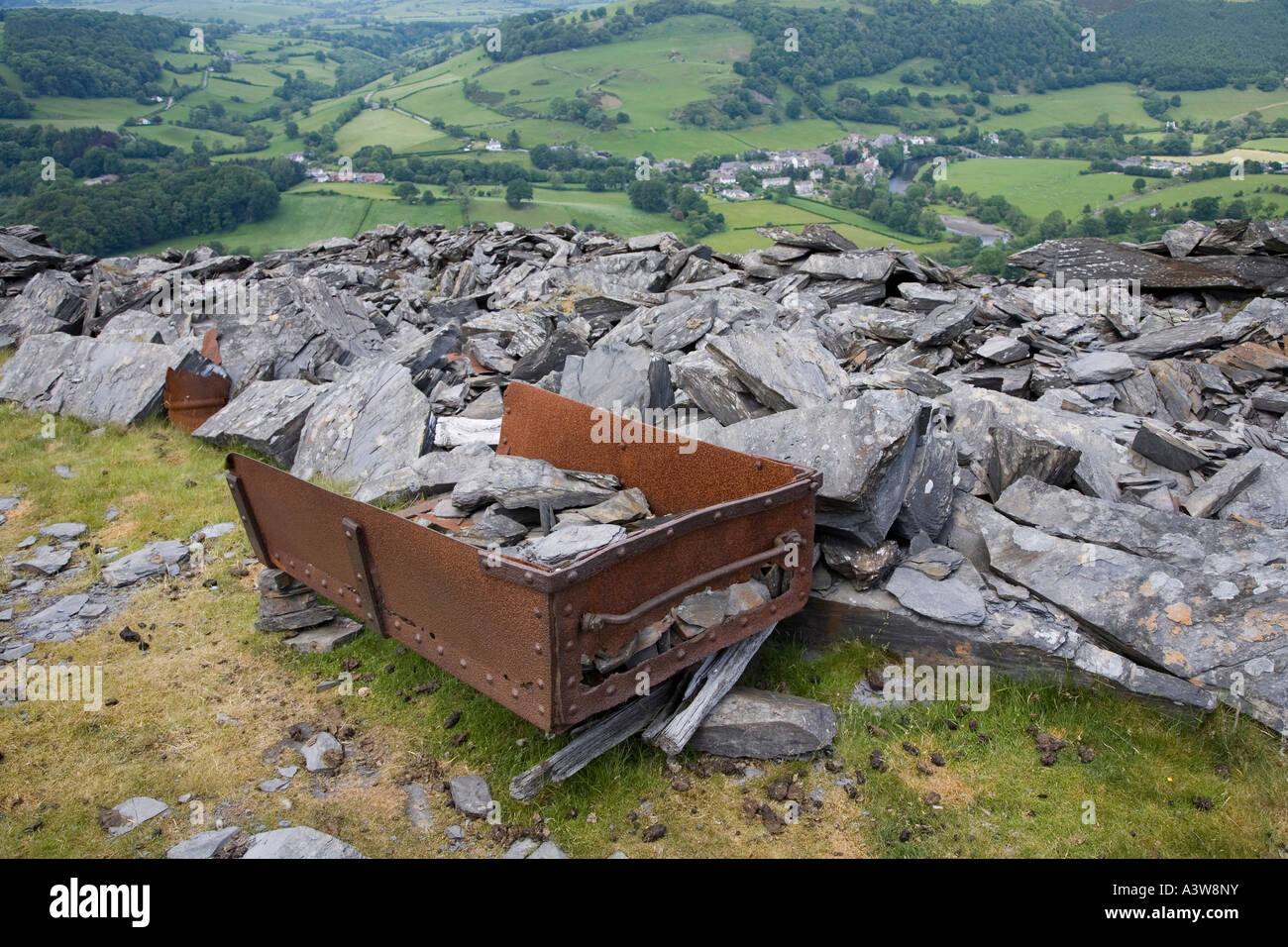 Haulage dram remains disused slate mine Dee valley North Wales UK Stock ...