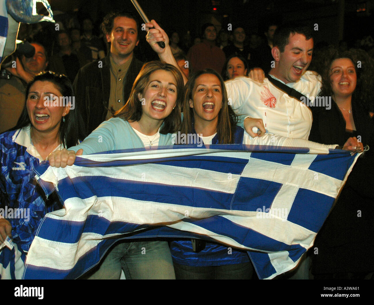Happy Greeks celebrate winning the European Cup Stock Photo - Alamy