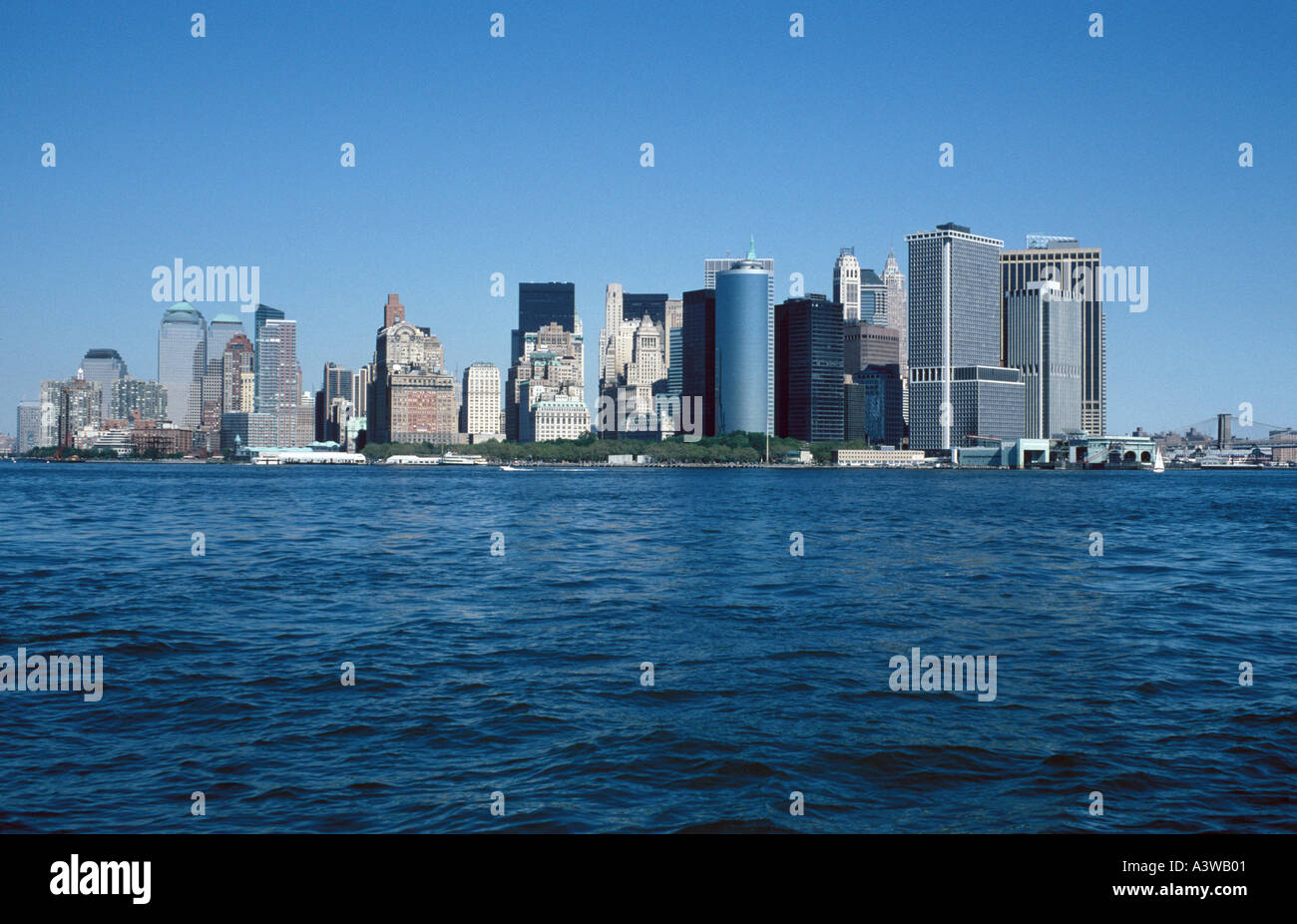 A view of Southern Manhattan from the bay in New York City in 2002 ...